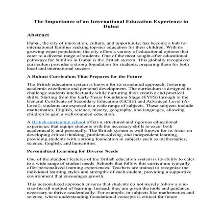 The Importance of an International Education Experience in Dubai | PDF
