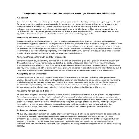 Empowering Tomorrow: The Journey Through Secondary Education | PDF ...