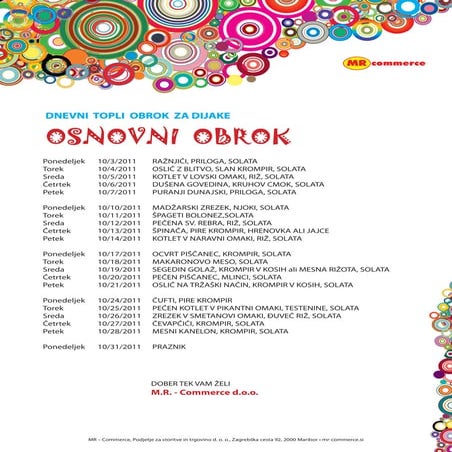 Jedilniki oktober 2011 | PDF