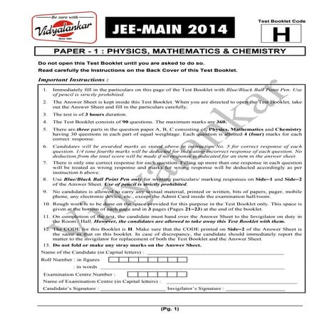 Jee main-2014-question-paper-and-solution | PDF