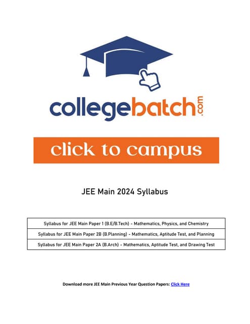 JEE Main Syllabus 2024 PDF Free Download | PDF JEE Main Syllabus 2024 PDF Free Download | PDF