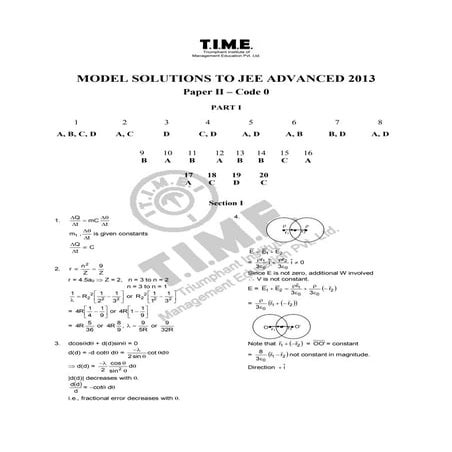 T.I.M.E. JEE Advanced 2013 Solution Paper1 | PDF