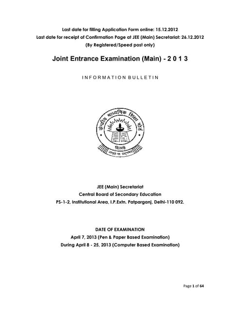 Jee main 2013 overview | PPTX