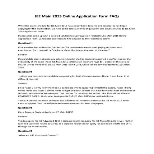 Jee main 2015 online application form faqs | PDF