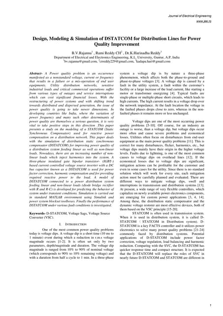 Design Modelling And Simulation Of Dstatcom For Distribution Lines For 2813