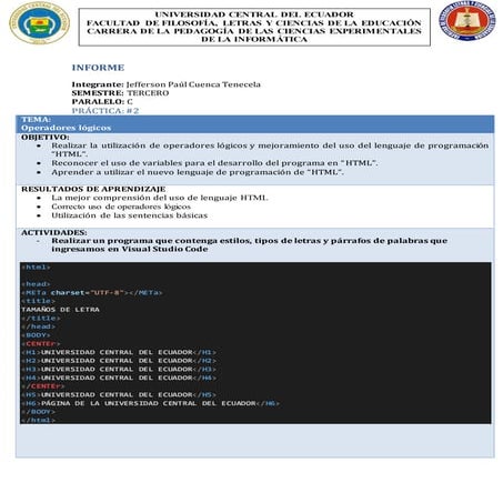 Jefferson cuenca practica#2 | DOCX | Computing | Technology & Computing