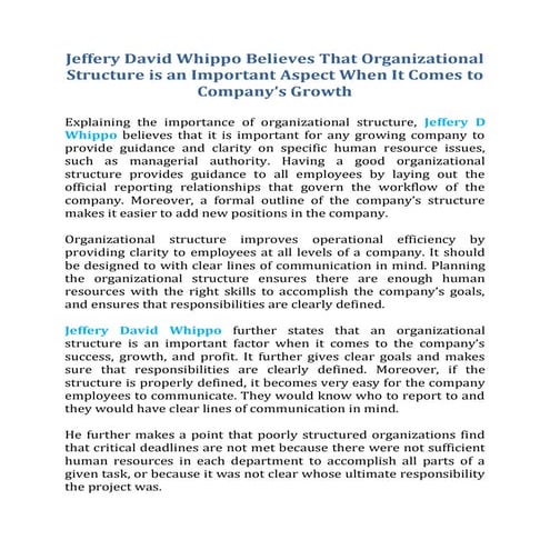 Jeffery David Whippo Explains Why an Organization's Proper Structure is ...