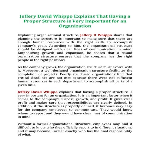 Jeffery David Whippo Explains Why an Organization's Proper Structure is ...