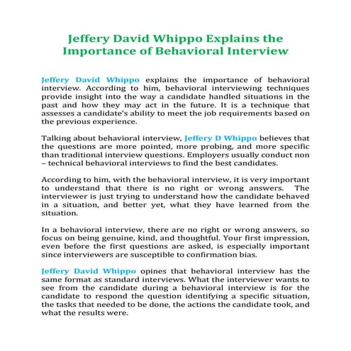 Jeffery David Whippo on the Power of Behavioral Interviewing | PPTX