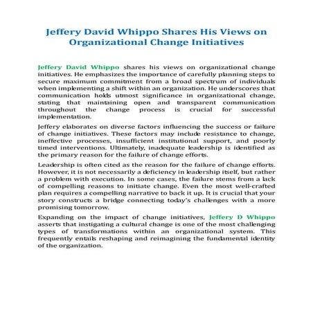 Jeffery David Whippo on the Essentials of Successful Organizational ...