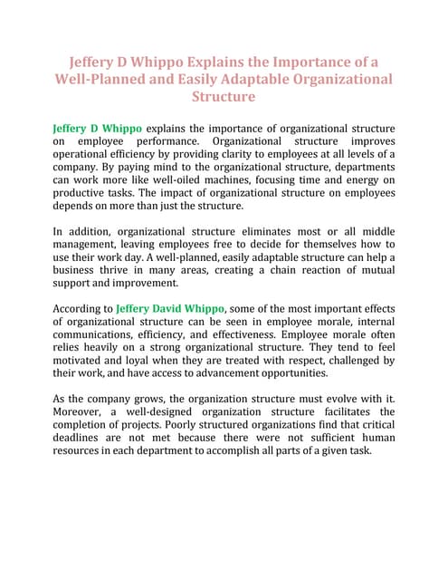 Jeffery David Whippo Describes How Employee Performance is Affected by ...