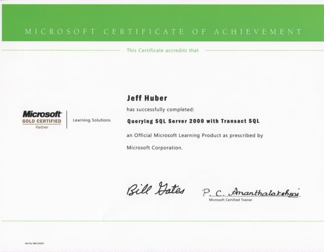 Jeff Huber Sql Certificate | PDF Jeff Huber Sql Certificate | PDF