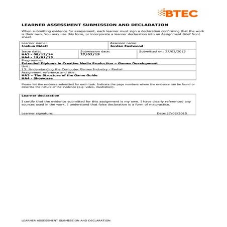 Learner assessment submission declaration | DOCX
