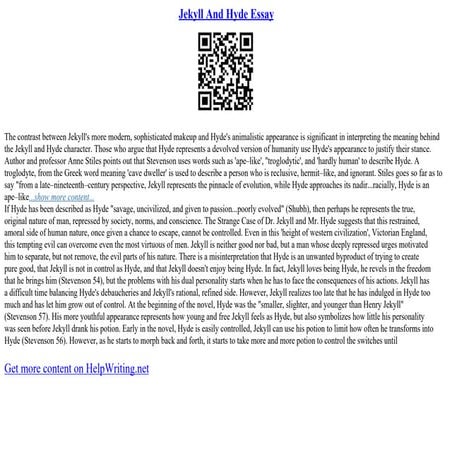 Jekyll And Hyde Essay | PPT