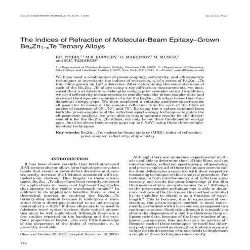 The Indices of Refraction of Molecular-Beam Epitaxy–Grown BexZn1–xTe Ternary Alloys | PDF ...