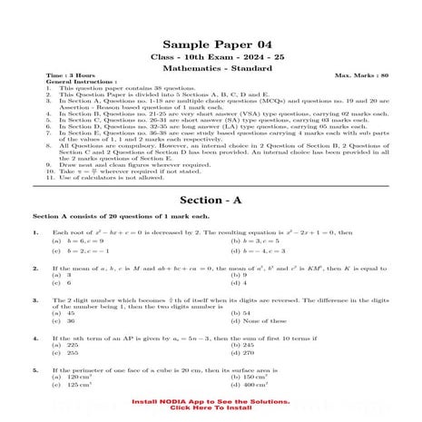 class 10 cbse math sample paper standart paper | PDF