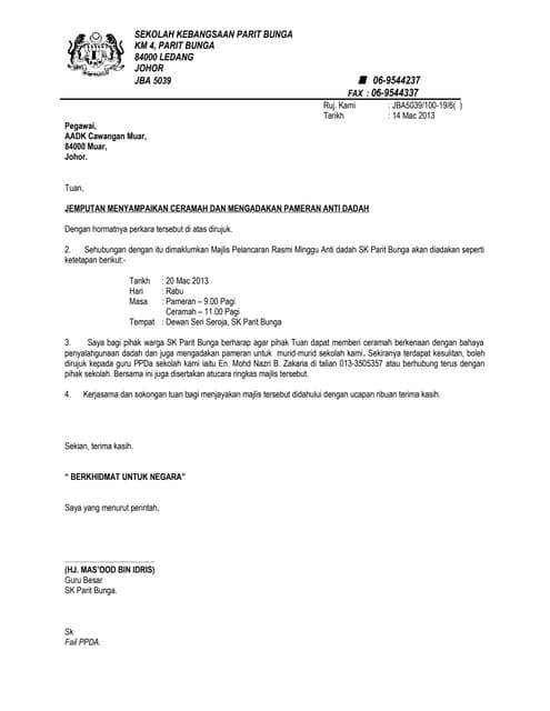 Contoh Surat Jemputan YB | DOC