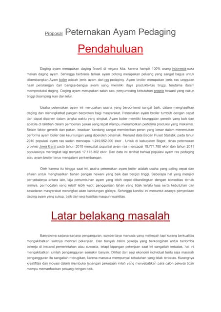 Contoh Proposal Usaha Budidaya Ayam Petelur | KEWIRAUSAHAAN | DOCX