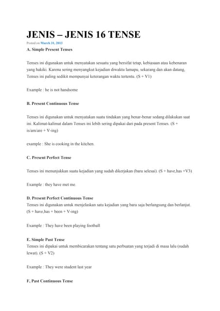 16 tenses beserta pengertian | PDF