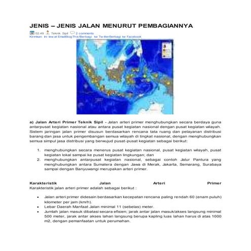 KLASIFIKASI JALAN berdasarkan fungsi, status, dan kelasnya | PDF