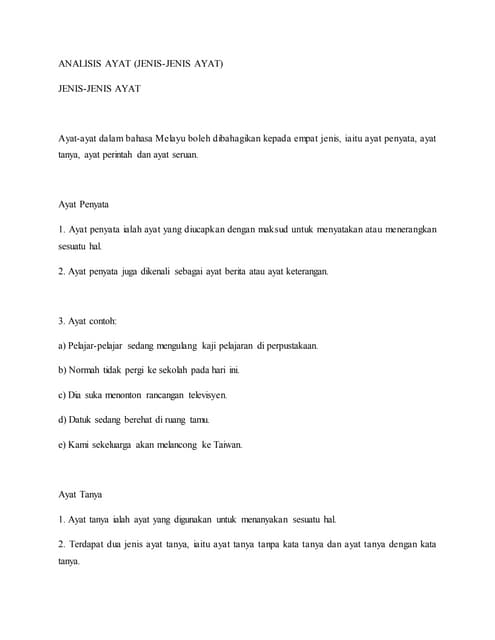 Jenis-jenis ayat bahasa melayu | PDF