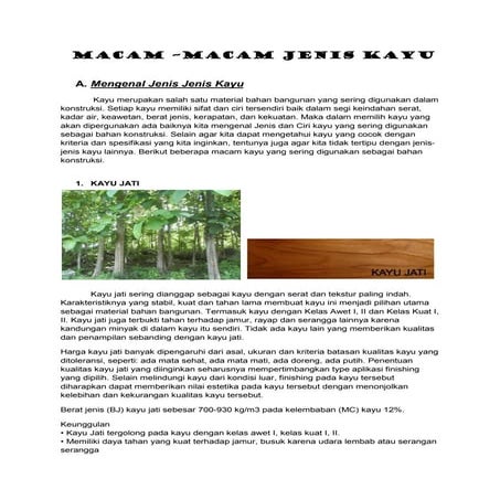 Jenis jenis kayu ( Kelas Kekuatan & Keawetan & Berat Jenis Kayu ...