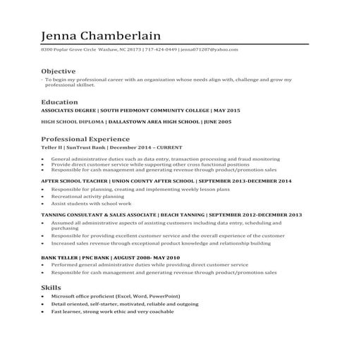 Jenna chamberlain professional resume | PDF | Business Banking ...