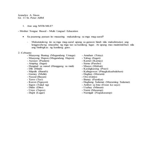 ano ang MTB MLE? | DOCX