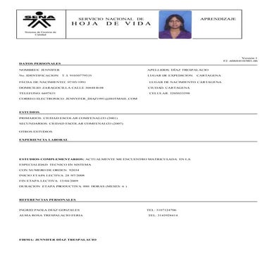 Jennifer Diaz Hoja De Vida | DOC