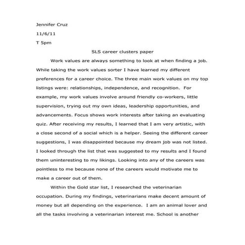 Jennifer cruz career project essay | DOC