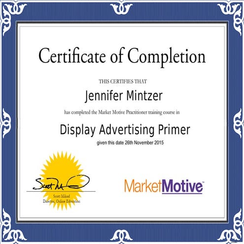 Jennifer Mintzer Display Advertising Primer Certificate | PDF