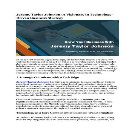 Jeremy Taylor Johnson A Visionary in Technology Driven Business ...