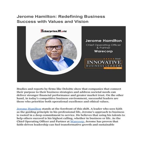Jerome Hamilton- Visionary Leader | Warecorp | The Enterprise World | PDF