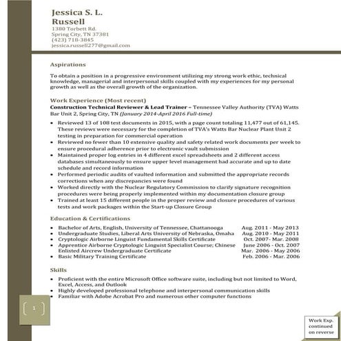 Jessica Russell Current Resume | PDF