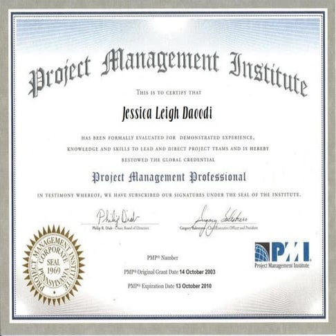 Jessicas Pmi Certificate 2003 | PDF