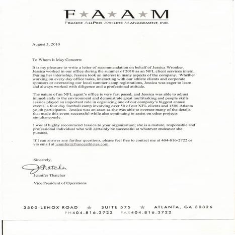 Jessica Wronker Recommendation Faam | PDF