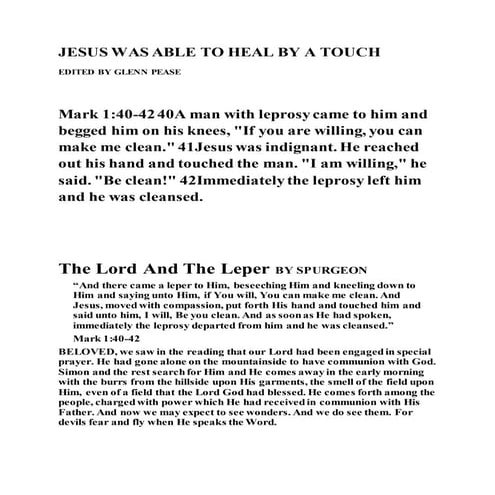 Jesus was able to heal by a touch | DOCX