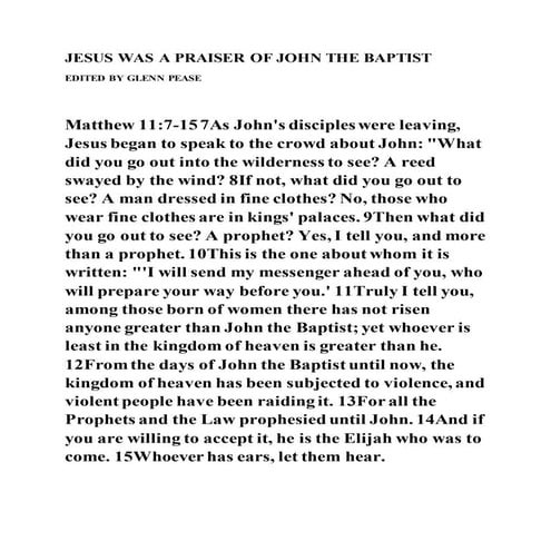 Jesus was a praiser of john the baptist | PDF