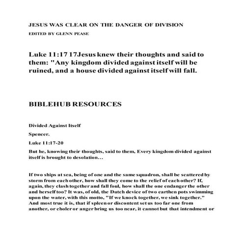 Jesus was clear on the danger of division | DOCX | Christianity ...