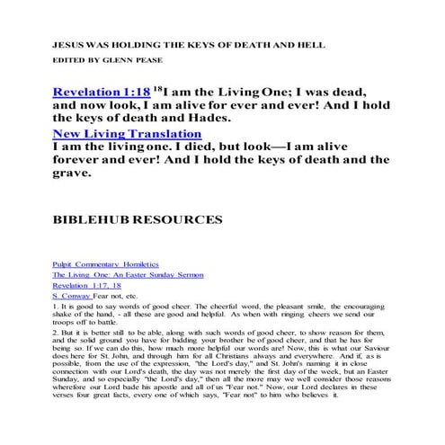 Jesus was holding the keys of death and hell | DOCX
