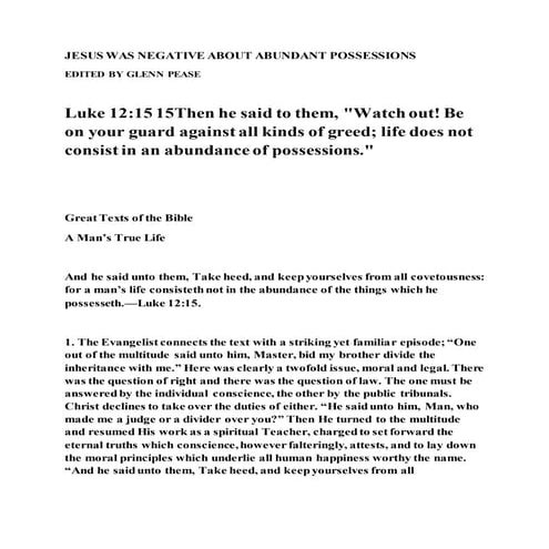 Jesus was negative about abundant possessions | DOCX