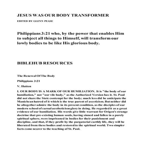 Jesus was our body transformer | PDF