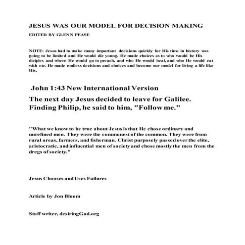 Jesus was our model for decision making | DOCX