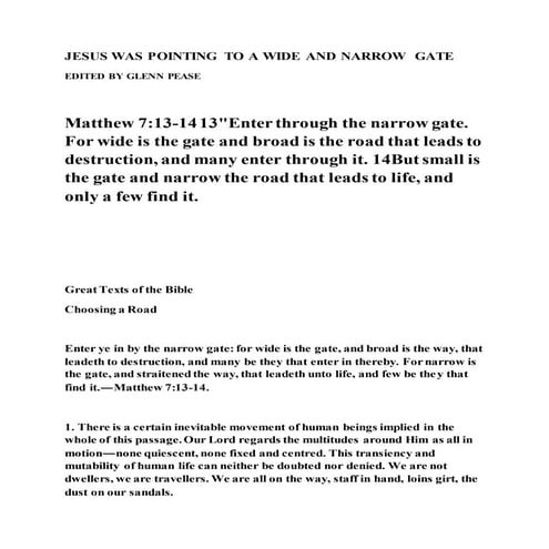Jesus was pointing to a wide and narrow gate | DOCX