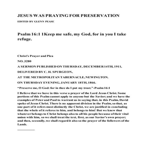 Jesus was praying for preservation | DOCX