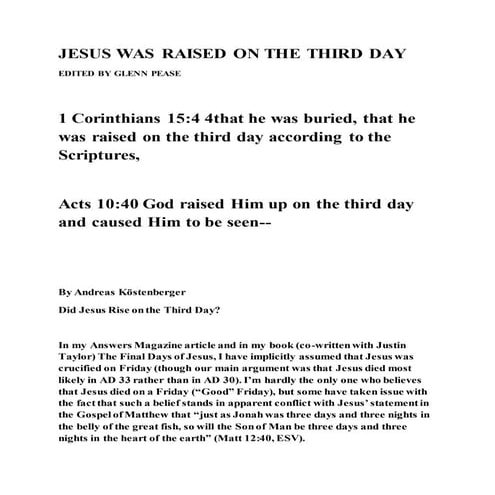 Jesus was raised on the third day | PDF