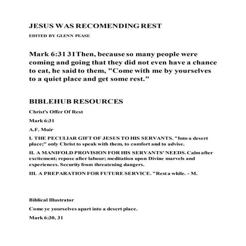 Jesus was recomending rest | DOCX | Christianity | Religion & Spirituality