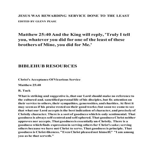 Jesus was rewarding service done to the least | DOCX | Christianity ...