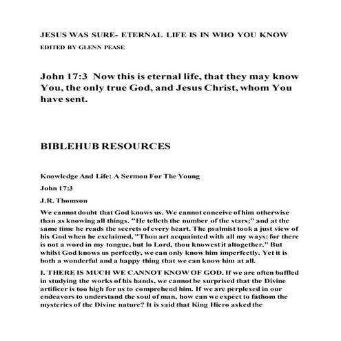 Jesus was sure eternal life is in who you know | DOCX