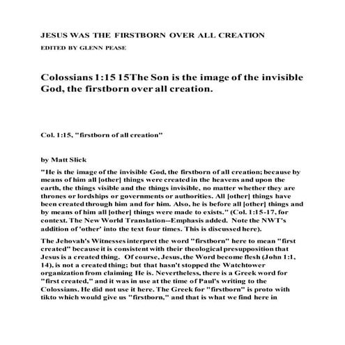 Jesus was the firstborn over all creation | DOCX